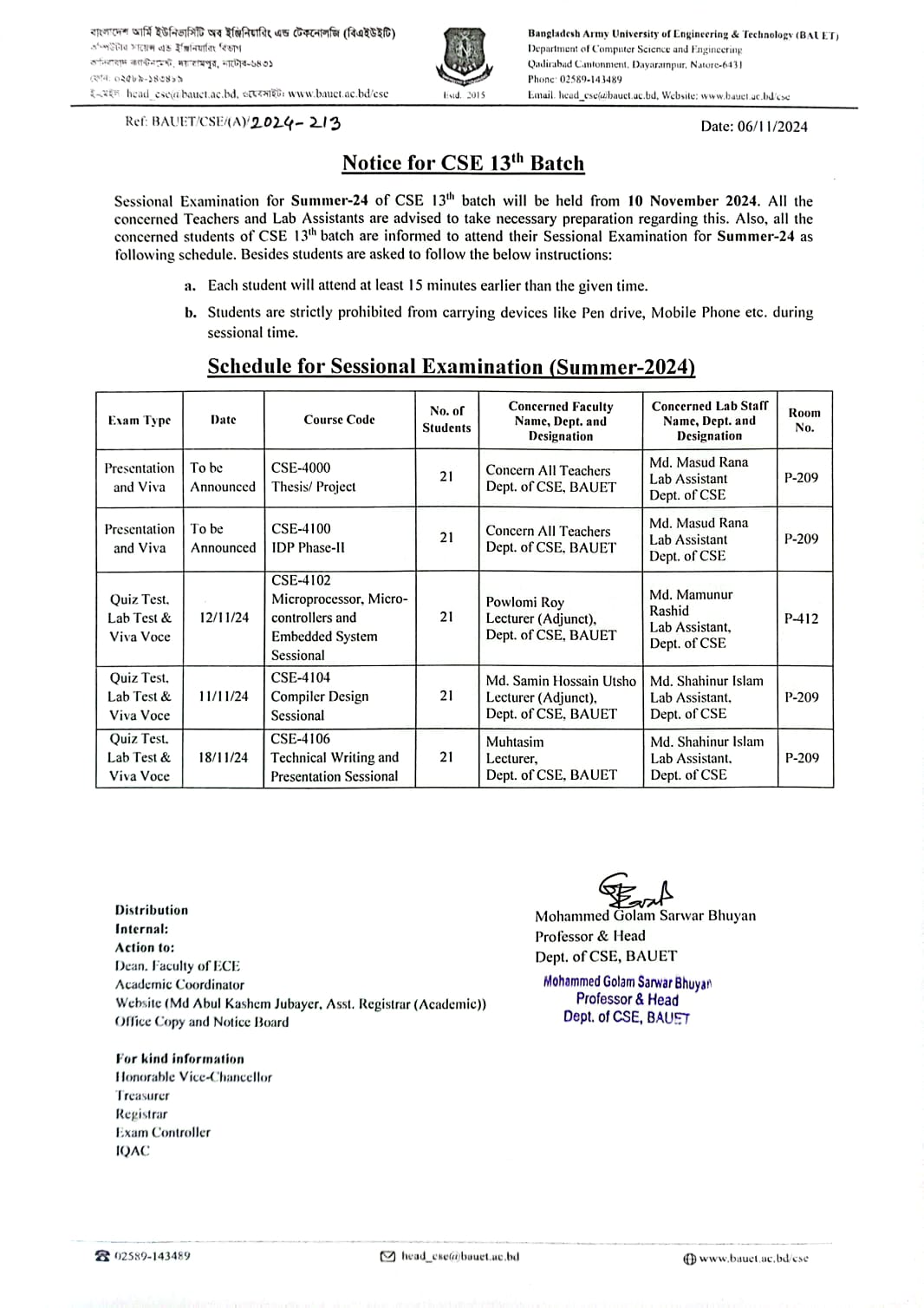 Sessional Notice for CSE 13th Batch - Department of Computer Science and EngineeringDepartment ...