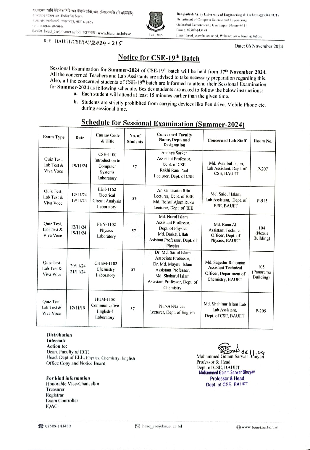 Sessional Notice for CSE 19th Batch - Department of Computer Science and EngineeringDepartment ...